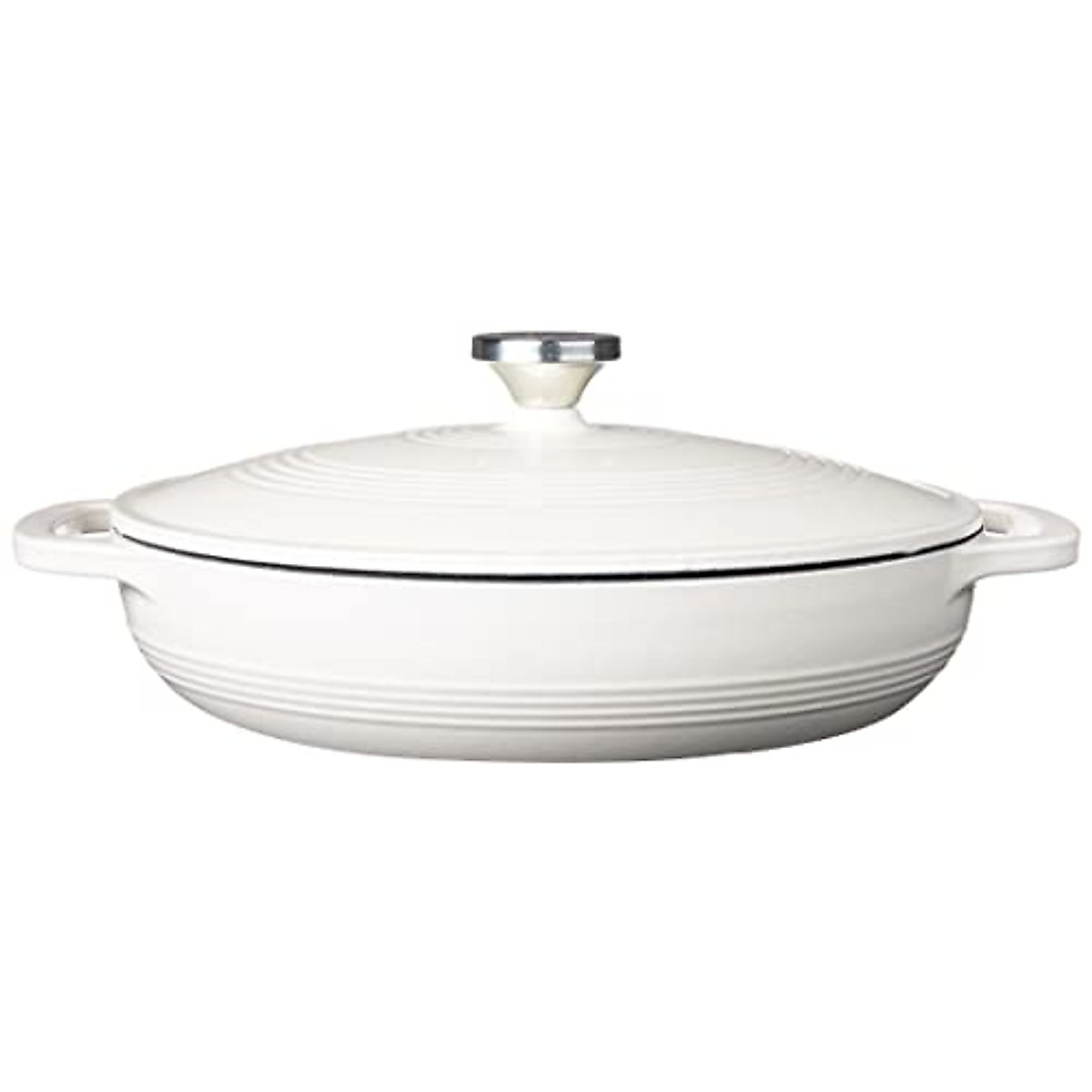 Lodge 3.6 Quart Enameled Cast Iron Oval Casserole With Lid– Dual Handles – Oven Safe up to 500° F or on Stovetop - Use to Marinate, Cook, Bake, Refrigerate and Serve – Oyster White