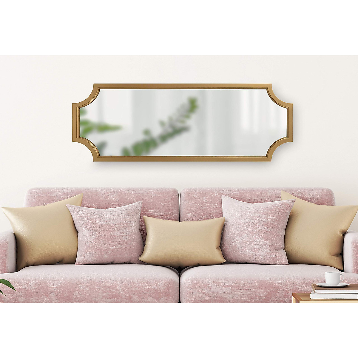 Kate and Laurel Hogan Wood Framed Full-Length Wall Mirror with Scallop Corners, 18x48 Inches, Gold