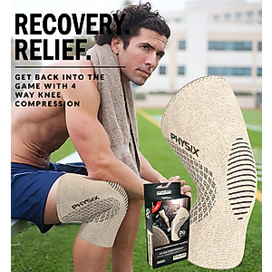 PHYSIX GEAR Knee Support Brace - Premium Recovery & Compression Sleeve for Meniscus Tear, ACL, MCL Running & Arthritis - Best Neoprene Stabilizer Wrap for Crossfit, Squats & Workouts (Single Beige L)