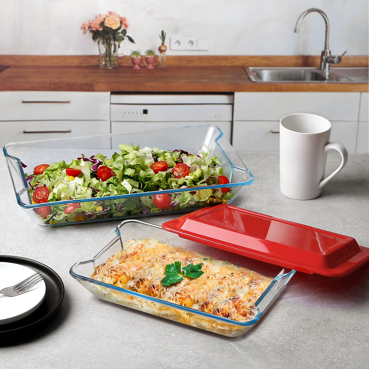 Mini Glass Baking Dish with Lid, 1QT Glass Oven Dish Rectangular, Rectangular Mini Baking Pan