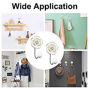 UFURMATE Coat Hooks, 2Pcs 3D Flower Ceramic Wall Coat Hook Decorative Flower Wall Mounted Robe Hook Bathroom Rose Rack Hangers for Hanging Scarf, Bag, Towel, Hat (Light Yellow Rose)