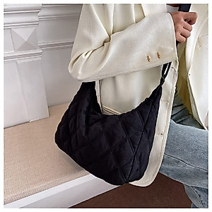 Quilted Crossbody Bags for Women Puffy Tote Bag Quilted Purse Trendy Purses for Women 2022 Quilted Tote Bag (Black)