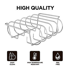 LINELAX Rib Rack, Stainless Steel Roasting Stand, Holds 4 Ribs for Grilling Barbecuing & Smoking - BBQ Rib Rack for Gas Smoker or Charcoal Grill