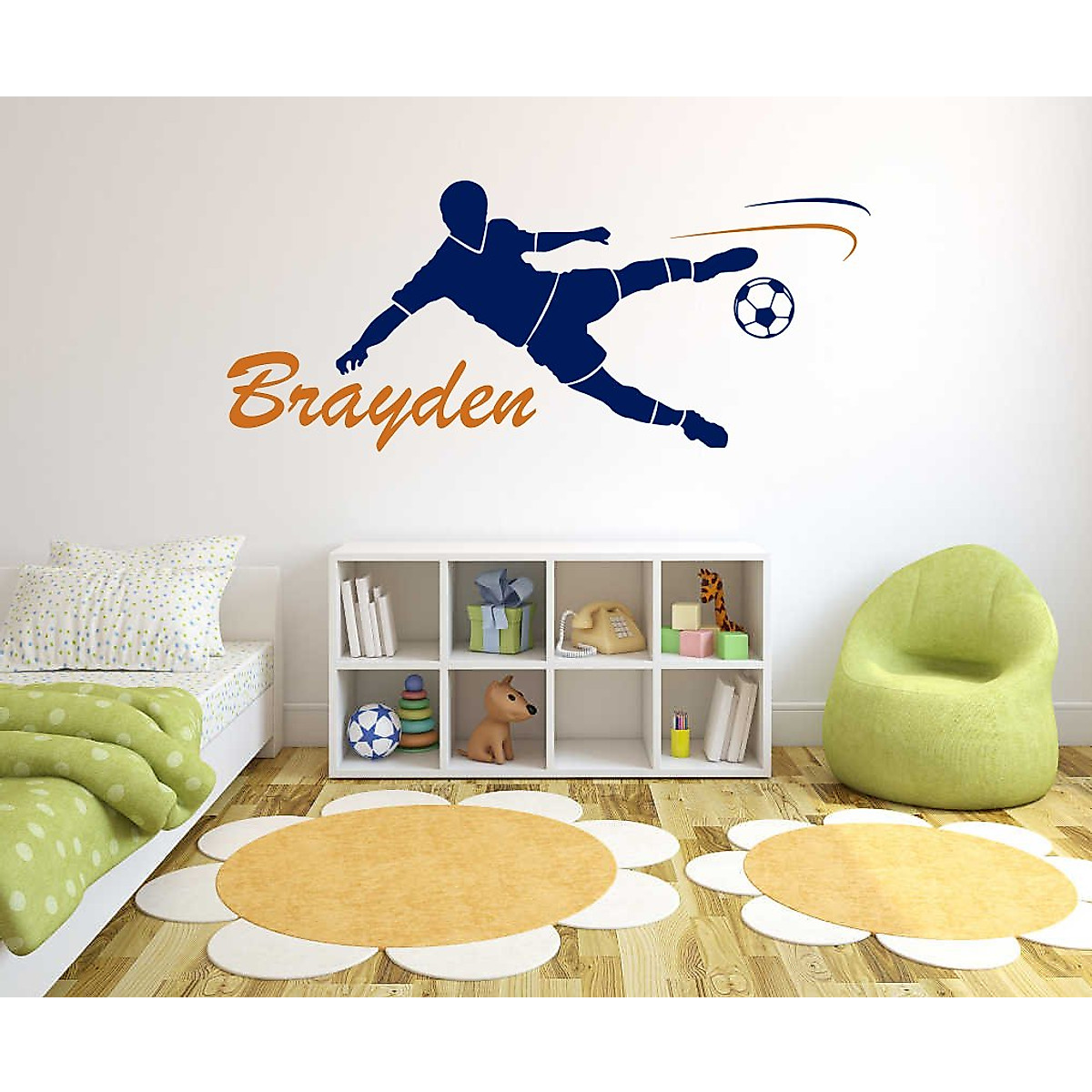 Custom Name Soccer Player Wall Decal - Soccer Wall Sticker - Wall Decal for Home Nursery Decoration (Wide 20"x9" Height Inches)