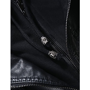 Springrain Women's Faux Leather Jacket Moto Biker Coat with Detachable Hood Motorcycle Jacket (Medium, Black)