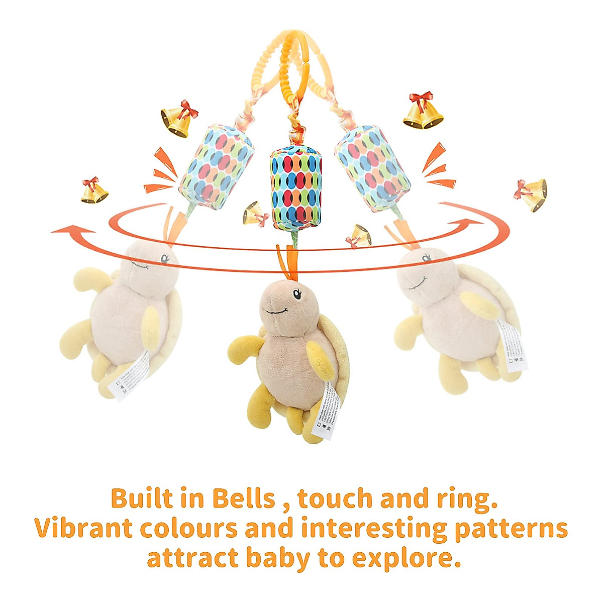 WILNARA Baby Hanging Toy Cartoon Animal Stuffed Rattle Bell Carseat Toys for 1-12 Months Baby Crib Stroller Pushchair （5 Pack）