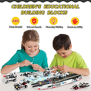 EP EXERCISE N PLAY Aircraft Carrier Building Blocks Set, Military Battleship Model Building Toy W/Army Car, Airplane, Warship, Helicopter & Boat, STEM Building Toys for Boys Girls Age 6+(1630 Pcs)