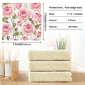 SUABO Pink Rose Flower Floral Kitchen Dishcloths, 6 Pack Dish Towels Quick Drying Tea Towels Absorbent Cleaning Towels Tableware Towel for Kitchen Bathroom