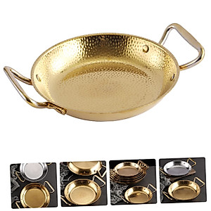 BRIGHTFUFU Double Ears Sukiyaki Restaurant Pan Paella Cooking Pan Nonstick Frying Pan Cauldron Cast Iron Paella Cooker Appetizer Plate Dish Thicken 304 Stainless Steel Anti-scalding Pan