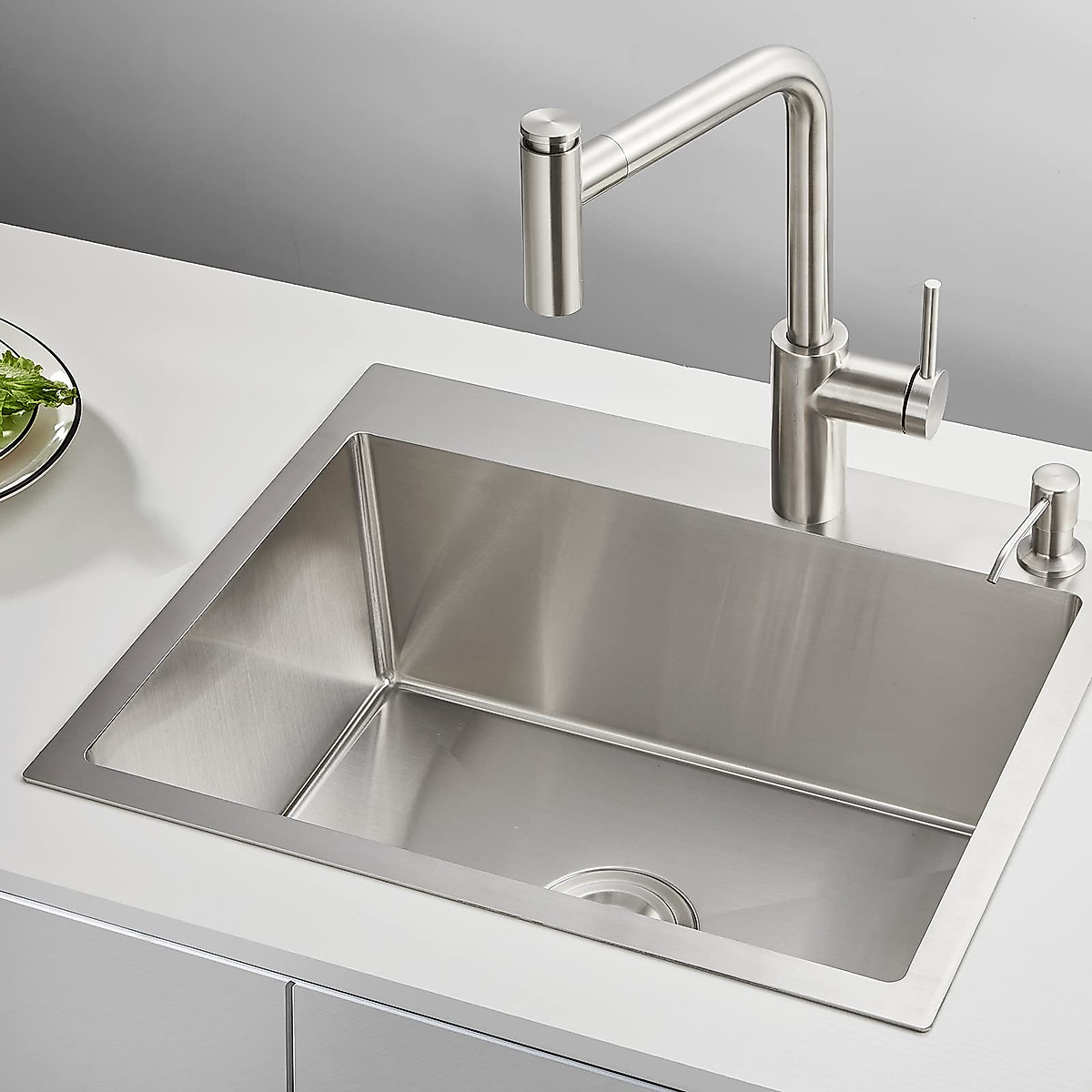 POPFLY 20×16 inch Drop In Kitchen Sink, 304 Stainless Steel Overmount Single Bowl Small Prep Bar Sink, 18 Gauge Top mount Handmade Deep Kitchen Sinks with 2 Holes, Brushed