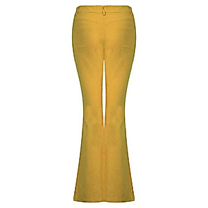 Lazapa Casual Pants for Women, Fall Winter Stretch Slim Tassel Corduroy Flare Jeans Button Zipper High Waist Bell Bottom Yellow