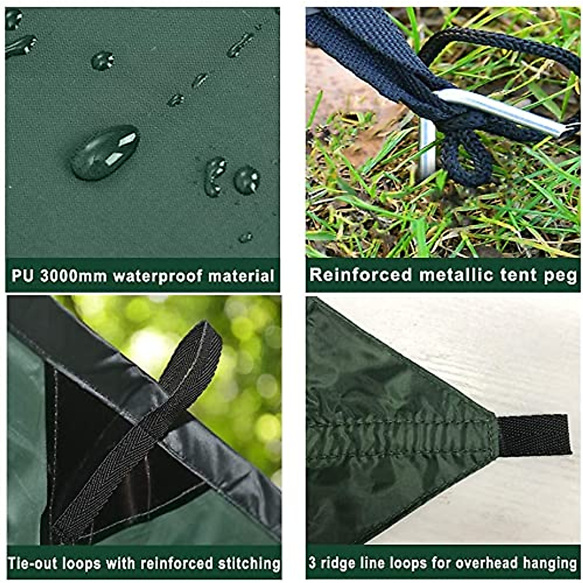 KALINCO Waterproof Camping Tarp Tent Hammock Rain Fly, 10X10FT/10X15FT, Mutifunctional Tent Footprint Lightweight Tarp for Camping, Hiking and Survival Shelter