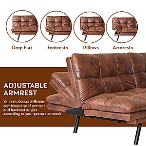 CH CHARME HOUSE Bed Convertible futon Couch with Adjustable Backrest, Modern Sleeper Sofa for Office Living Bedroom and Sitting Room, Brown