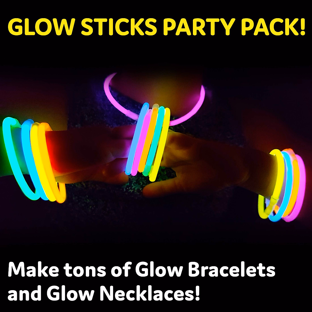 PartySticks Glow Sticks Party Supplies 300pk - 8 Inch Glow in The Dark Light Up Sticks Party Favors, Glow Party Decorations, Neon Party Glow Necklaces and Glow Bracelets with Connectors