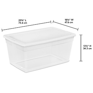 Sterilite 90 Qt Storage Box, Stackable Bin with Lid, Plastic Container to Organize Clothes, Blankets, Towels in Closet, Clear with White Lid, ‎29.75"L x 13.5"W x 18.75"H, 4-Pack