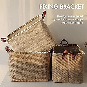 HUATK Woven Jute Storage Baskets - Decorative Storage Bins Foldable Organizing Baskets for Shelves Books Toys