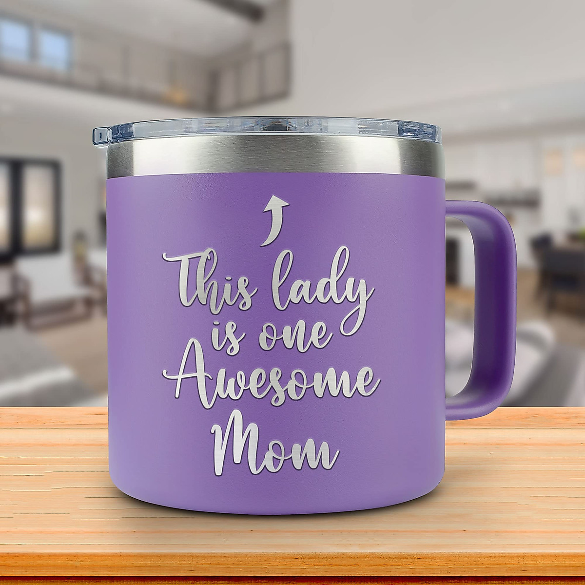 Hyturtle This Lady is One Awesome Mom Coffee Purple Mug/Tumbler 14oz Gift For Women, Mothers Day Gifts For Mom From Daughter, Son, Kids - Birthday, Christmas Gift Ideas For Mom, Her