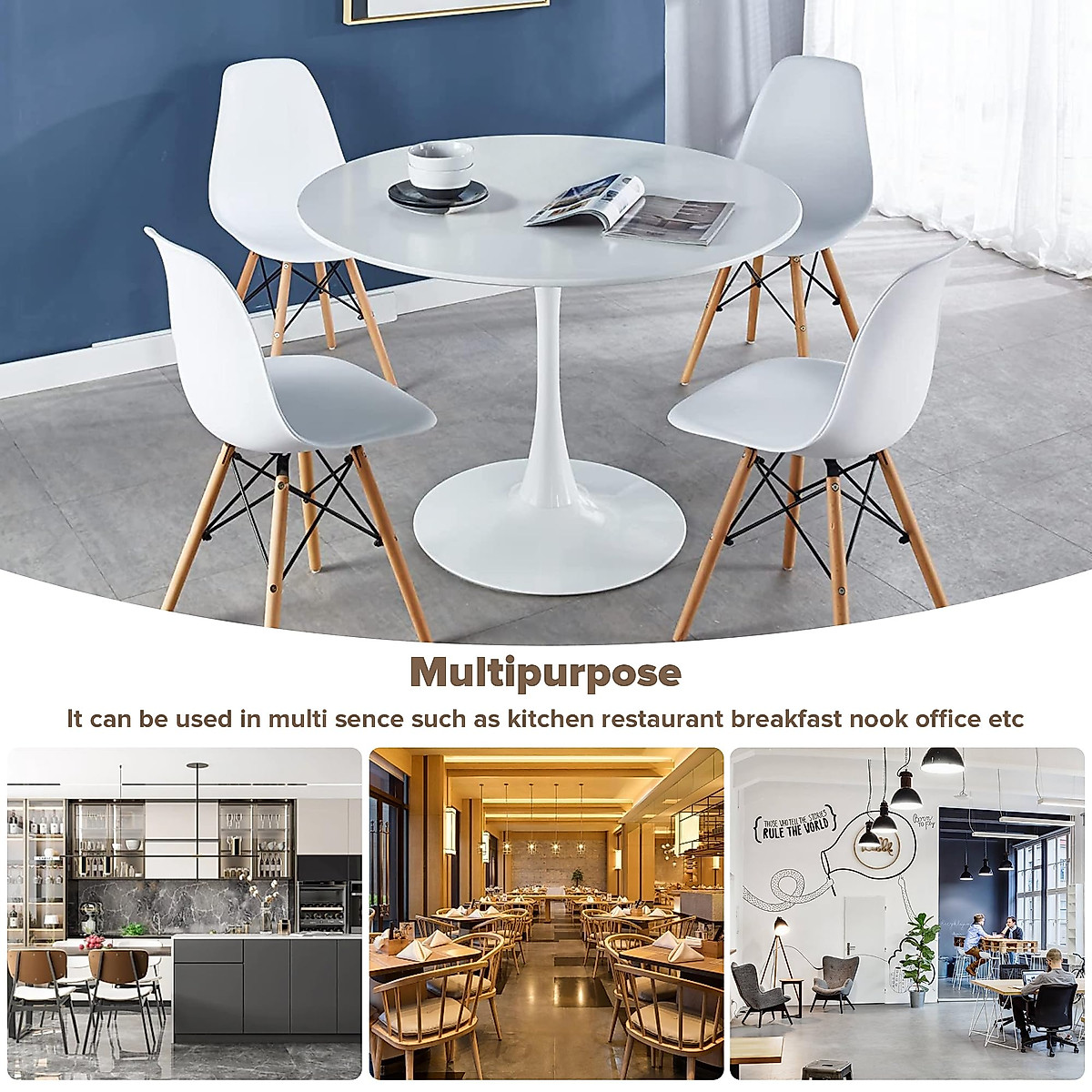 Ufurpie 5 Piece Dining Table Set, 42" Modern Round Dining Table and 4 DSW Chairs, Tulip Style Pedestal Base and Solid Wood Legs, Easy Assembled Dining Table Set for 4