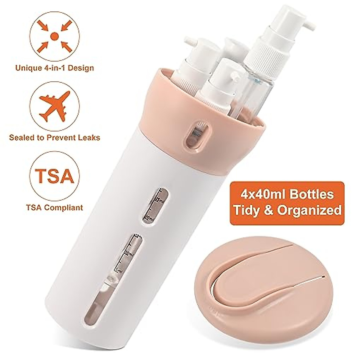 CHIVENIDO 4 in 1 Travel Dispenser, Travel Shampoo and Conditioner Dispenser, Refillable Travel Bottles for Toiletries, Muti Pump Bottle Toiletry Bottles for Traveling (Pink)