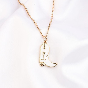 FUSTMW Cow Boot Necklace Horse Lovers Gifts Equestrian Gifts for Horse Rider Owners Gifts Cow Jewelry for Women (White)