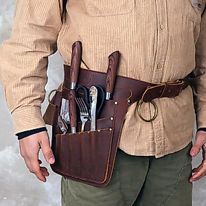 Tourbon Leather Kitchen Knife Utility Belt Chef Bag Knives Case Holster Waist Pouch Organizer Kit Accessories with 12 Pockets Up to 43"", Brown