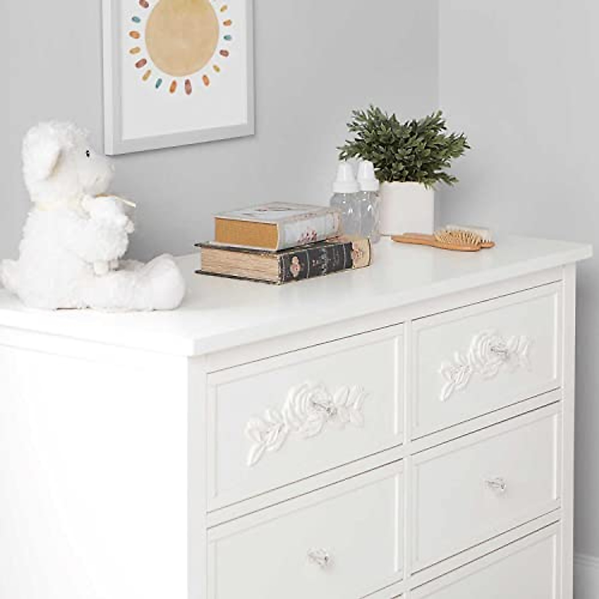 SweetPea Baby Rose/Tiana Double Dresser in French White, Made of Sustainable Pinewood, Easy to Assemble, Non-Toxic Finish, Six Spacious Drawers, Nursery Furniture