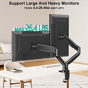 MOUNT PRO Dual Monitor Desk Mount fits 22” to 35” Ultrawide Computer Screen, Holds up to 26.4lbs Each, Fully Adjustable Long Monitor Arm for Two Monitors, Gas Spring Monitor Stand, 100x100 VESA Mount