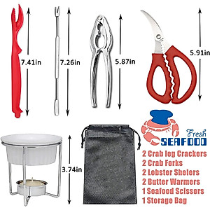 15PC Crab Lobster Crackers Tools, Seafood Tools Set Includes 2 Crab Crackers, 4 Lobster Shellers, 4 Crab Leg Forks, 2 Seafood Scissors, 2 Oyster Knives and 1 Storage Bag