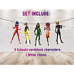 Miraculous Ladybug Banner for Birthday Decorations. Cartoon Miraculous Ladybug Friends Wall Decor for Theme Party.