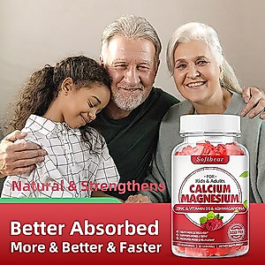 Calcium Magnesium Zinc Gummies, Sugar Free Calcium Supplement for Women Men, High Absorption Calcium with Vitamin D3 Gummies for Bone & Muscle & Nerve Health, Vegan Raspberry Flavor - 60 Count