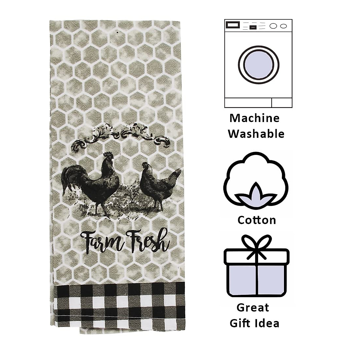 fillURbasket Decorative Buffalo Plaid Kitchen Towels Set of 8 Cute Summer Spring Dish Towels Lemons Bees Rooster Flour Sack Towels for Dish Hand Drying 100% Cotton 15”x25”