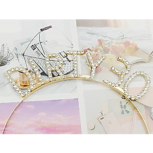 LOPURO Gold 30th Birthday Decorations for Women,Dirty Thirty Sash & Rhinestone Headband Set, Dirty Thirty Birthday Sash Crown Tiara Birthday Gifts for Her Birthday Party Supplies Favor
