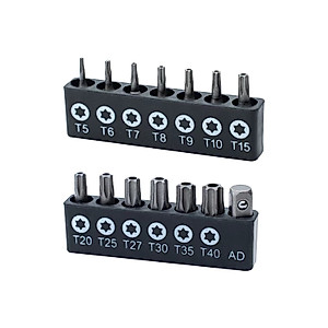 ROTATION 14-Piece Tamper Resistant Star Bits, Chrome Vanadium Steel, T5 - T40 Impact Grade Security Torx Bit Set, 1/4-inch Hex Shank