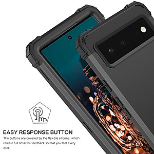 BENTOBEN Pixel 6 Case, Google Pixel 6 Case, 3 in 1 Heavy Duty Rugged Hybrid Shockproof Hard PC Cover Soft Silicone Bumper Impact Resistant Protective Phone Cases for Google Pixel 6 6.4 Inch, Black