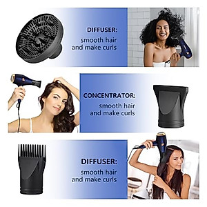 CONFU Hair Dryer, 1875W Professional Salon Blow Dryer, with Diffuser and Concentrator Nozzles Negative Ionic Hair Blow Dryer 2 Speed 3 Heat Quick Drying Suitable for Hairdressers Family Styling