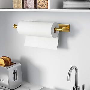 Paper Towel Holder - Self-Adhesive or Drilling, Gold Wall Mounted Paper Towel Rack for Kitchen, SUS304 Stainless Steel Kitchen Roll Holder Under Cabinet