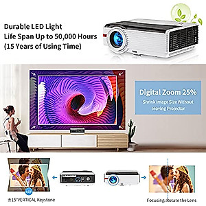 Bluetooth HD 1080P Video Projector 9000Lumen High Brightness Smart Android Home Theater System 200" Display Wireless TV Projectors for Mobile Phones Laptop, USB HDMI VGA 10W Speaker