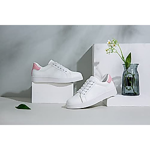 Vepose Women's 8003 Fashion Lace Up Comfortable Casual Tennis Sneakers,White,Size 8M US(CJY8003 White Pink 08)