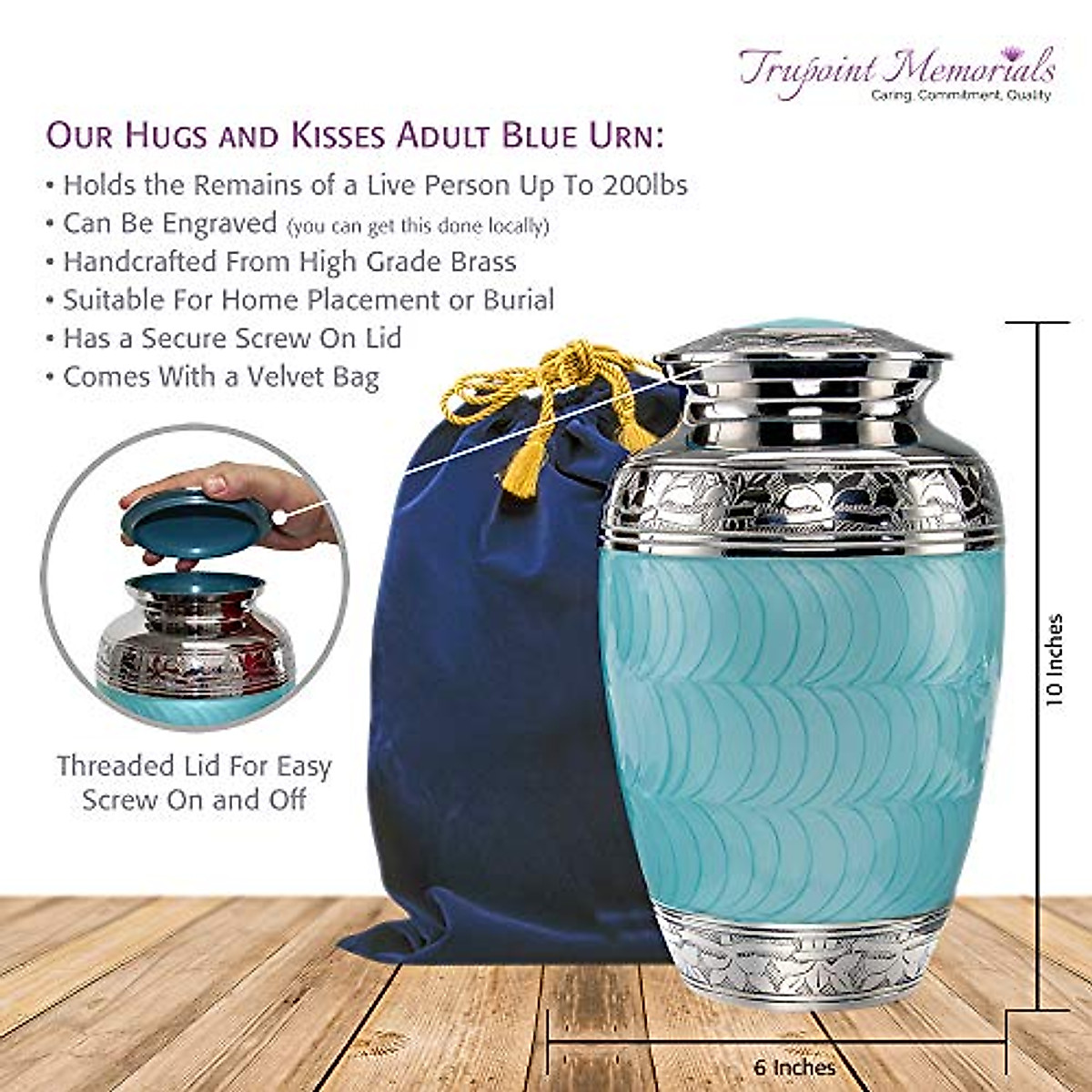 Trupoint Memorials Cremation Urns for Human Ashes - Decorative Urns, Urns for Human Ashes Female & Male, Urns for Ashes Adult Female, Funeral Urns - Large, Up to 200 Lbs, Light Blue