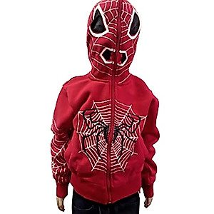 Kodaruber Women Y2K Spider Web Hoodies Punk Jackets Streetwear Goth Harajuku Oversized Vintage Graphic Full Zip Up Hoodie(Red,Medium)