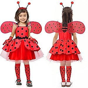Latocos Ladybug Dress Costume for Girls with Polka Dots Dress Dress Up Pretend Play Birthday Halloween Gifts for Kids 3-10