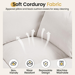 RoyalCraft Convertible Sectional Sofa Couch, 3 Seat Sofa Bed, Corduroy Fabric Modular Sectional Sofa for Living Room, Office, Apartment, Beige