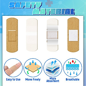 Supervitae 500 Pcs Adhesive Bandages Assorted Sizes Flexible Breathable Bandages Patch Bandages for Family First Aid Skin Wrap Finger Wound (Natural,Fabric)