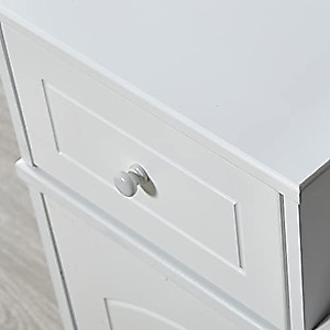 Katorn White Shoe Storage Bench Cabinet with Fireproof PU Cushion, Shoe Cabinet & Shoe Bench, Double Doors and Movable Drawer Wood for Door Entrance