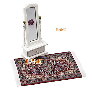 iLAND Miniature Dollhouse Accessories Victorian of Carpet for Dollhouse Furniture on 1/12 Scale and 3” - 12” Dolls, Woven Dollhouse Rugs 6” x 3.8” (2pcs Love)