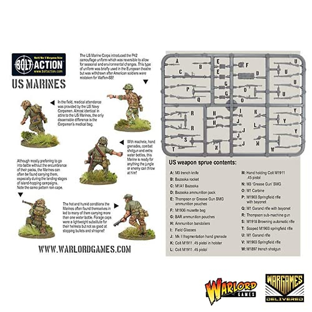 Wargames Delivered Bolt Action Miniatures - US Marines Troop Set, World War Two Miniatures, 28mm Scale Plastic Army Men for Miniature Wargaming by Warlord Games