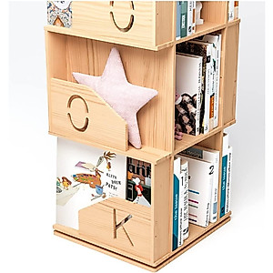 4-tier/5-tier/6-tier Bookshelf 360° Rotating Bookshelf Solid Wood Floor Bookshelves Square Rack Bookcase Modern Bookcase