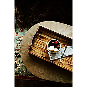 Villa Acacia Large Wood Serving Tray 24 Inch with Handles, Solid Wood, Light Finish