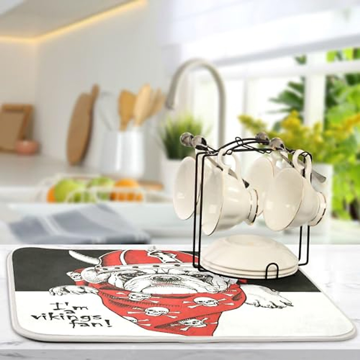 Red Skull Scarf Bulldog Black White Dish Mat Memory Foam Dish Drying Mat 16 X 18 Kitchen Mat Counter Dish Drainers Mat Dryer Kitchen Mat