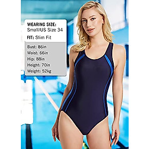 BALEAF Women's Athletic One Piece Swimsuits Lap Swimming Racerback Bathing Suit Competitive Training Swimwear Dark Blue 40